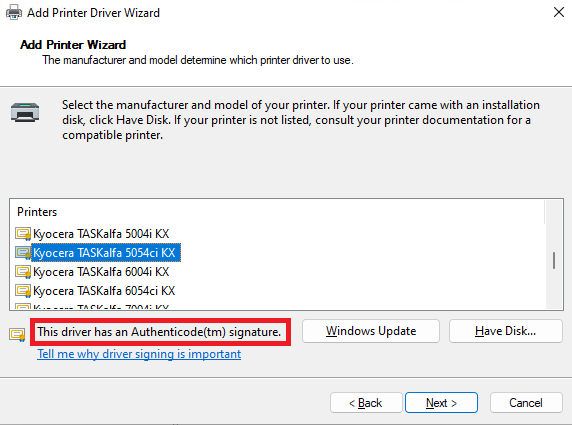 PaperCut Print Deploy installdrv Error With Microsoft Authenticode signed Printer Drivers