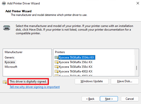 PaperCut Print Deploy installdrv Error With Microsoft Authenticode signed Printer Drivers